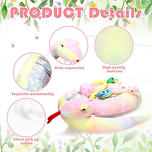 Leitee 7 Pcs Snake Plush Toy Set 63 Inch Large Snake Stuffed Animal Zipper Snake Toys with Cute Baby Snakes and Eggs in Mommy Snake's Belly for Valentine's Day Birthday(Cute Style)