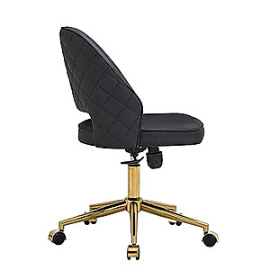 voqoomkl PU Home Office Chair, 360° Swivel Desk Chair with 5 Wheels and Gold Metal Base, Adjustable Height Armless Computer Chair for Living Room Bedroom Study, Black