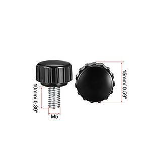 uxcell 12pcs Knurled Clamping Knobs M5 x 10mm Metric Zinc Plated Carbon Steel Male Thread Thumb Screw on Type 15mm Plastic Round Head Threaded Hand Bolt Stud Knobs Black