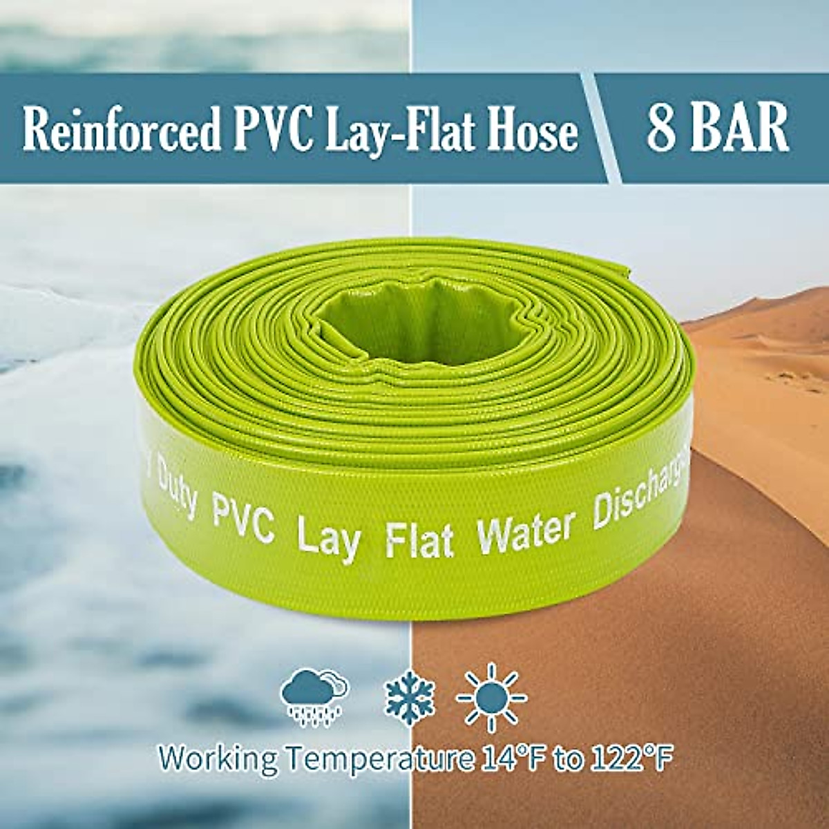 Green Expert 1.5" ID Length 50 Feet PVC Lay-Flat Water Discharge Hose Pump Draining Kit Heavy Duty Backwash Hose Great for Water Disposal in Garden Farm Swimming Pools 527502