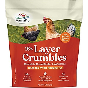 Manna Pro Chicken Feed | 16% Chicken Food with Probiotic Crumbles, Chicken Layer Feed | 8 Pounds & Crushed Oyster Shell | Egg-Laying Chickens | 5 LB