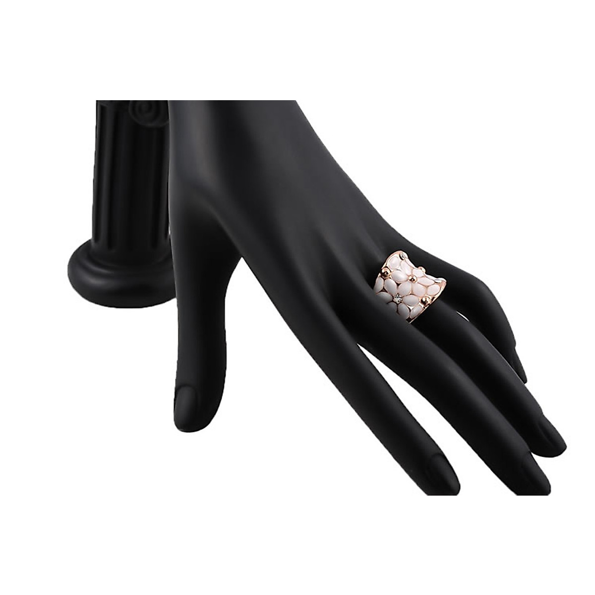 Fashion Month Womens Elegant White Enamel Flower Rose Gold Band Bloom Petal Wedding Engagement Ring Crystal Inlay Size 8
