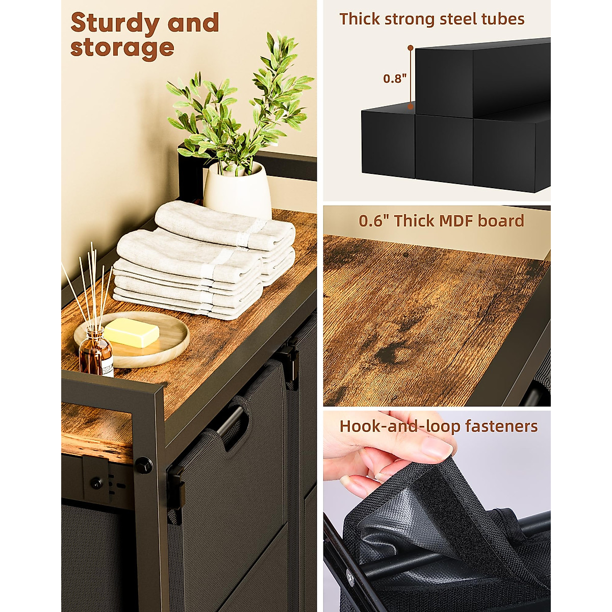 Cunutak Upgrade Laundry Hamper with Shelf, Silent Drawer Laundry Basket Organizers with Pull-Out, Laundry Hamper 2 Section and Removable Bags, 2 X 50L Laundry Sorter for Laundry Room, Bathroom