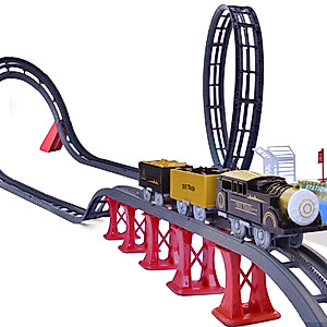 FUN LITTLE TOYS 78PCS Train Set Toys for Kids, Flexible Railway Tracks Roller Coaster Playset, Batteries Operated Toy Train with Light and Sound, Gift for 3 4 5 6 Years Old Toddlers Boys and Girls