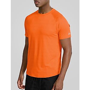 Zengjo Mens Athletic Shirts Short Sleeve Fitted Moisture Wicking Quick Dry(Neon Orange,L)