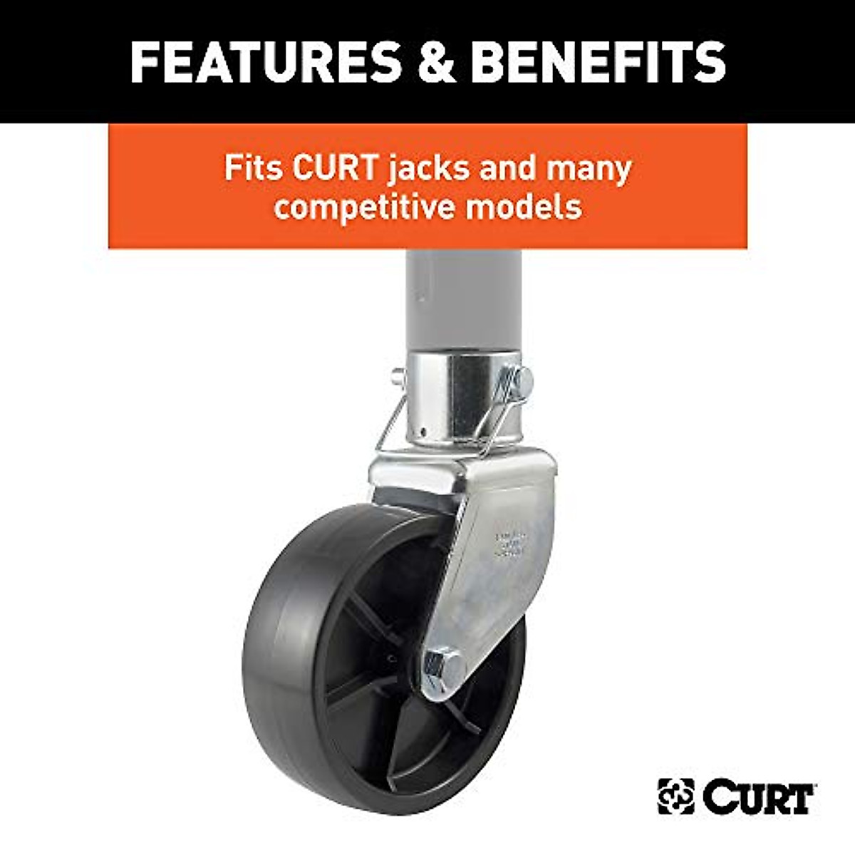 CURT 28277 6-Inch Caster Trailer Jack Wheel Replacement, Fits 2-In Tube, 1,200 lbs