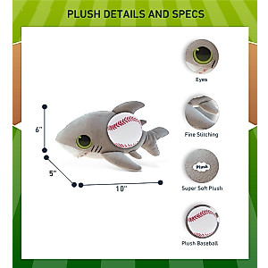 DolliBu Big-Eye Shark Stuffed Animal with Baseball Plush - Soft Huggable Shark, Adorable Shark Plush Toy, Personalized Soft Plush Doll Animal Toy for Kids and Adults - 6 Inches