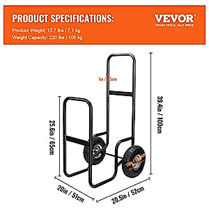 VEVOR Firewood Cart, 220 lbs Weight Capacity, Wood Carrier with Wheels, Binding Rope and Water-proof Tarp, Utility Log Rack for Storage and Move, Dolly Hauler for Indoor and Outdoor Fireplace, Black