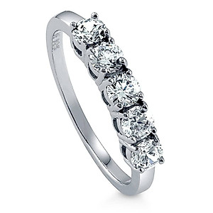 BERRICLE Sterling Silver 5-Stone Cubic Zirconia CZ Fashion Ring for Women, Rhodium Plated Size 6.5