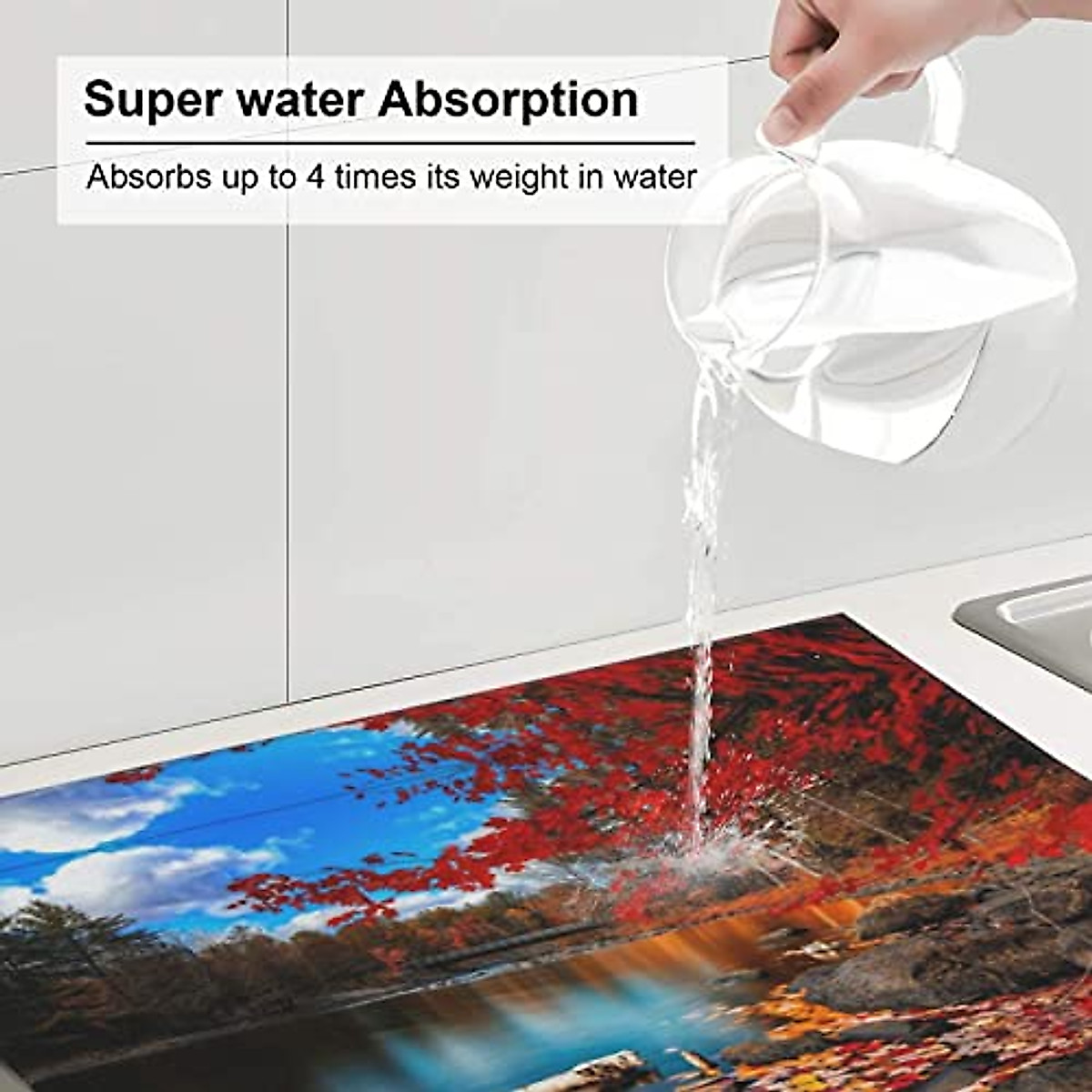 killarney national park Printed Drying Mat For Kitchen Ultra Absorbent Microfiber Dishes Drainer Mats Non-Slip Silicone Quick Dry Pad - 18 X 16inch