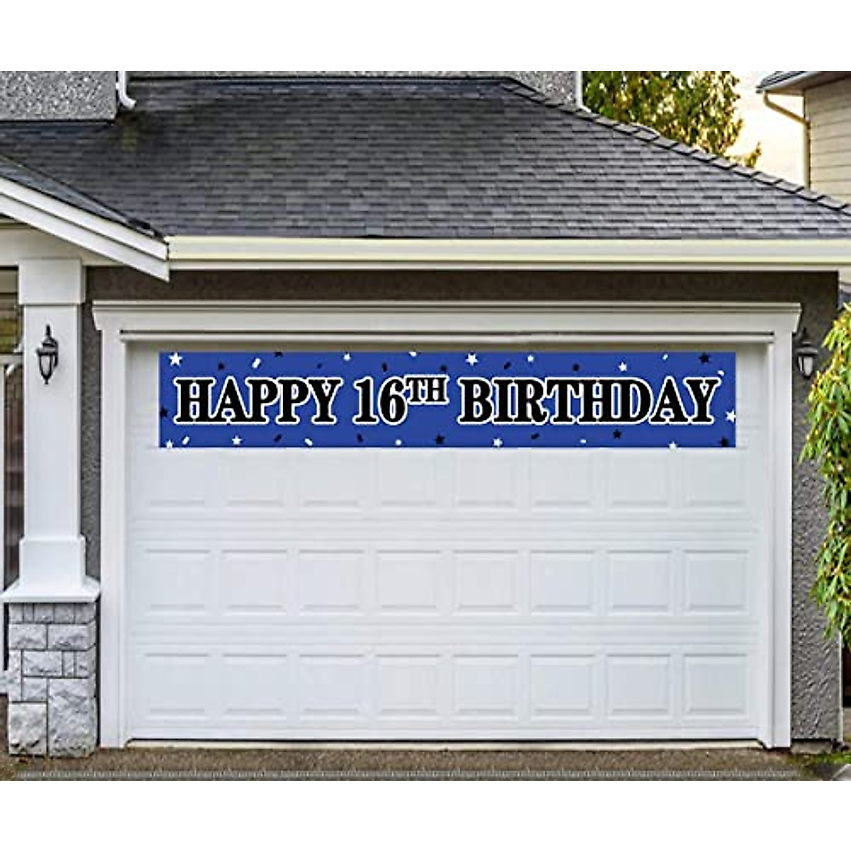 Large Happy 16th Birthday Banner, 16 Years Old Birthday Party Sign Blue, 16th Birthday Party Supplies Decorations (9.8 x 1.6 ft)