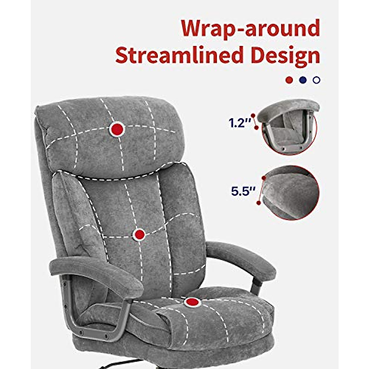 CLATINA Ergonomic Big and Tall Executive Office Chair with Upholstered Swivel 400lbs High Capacity Adjustable Height Thick Padding Headrest and Armrest for Home Office Grey