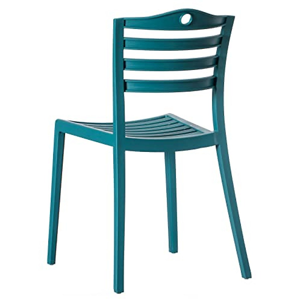 Fabulaxe Stackable Modern Plastic Indoor and Outdoor Dining Chair with Ladderback Design for All Weather Use, Blue Set of 4