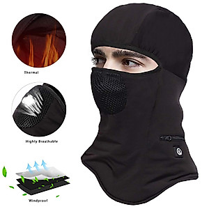Battery Balaclava Face Ski Mask,Windproof Heated Hat Motorcycle,Riding Women Men Black