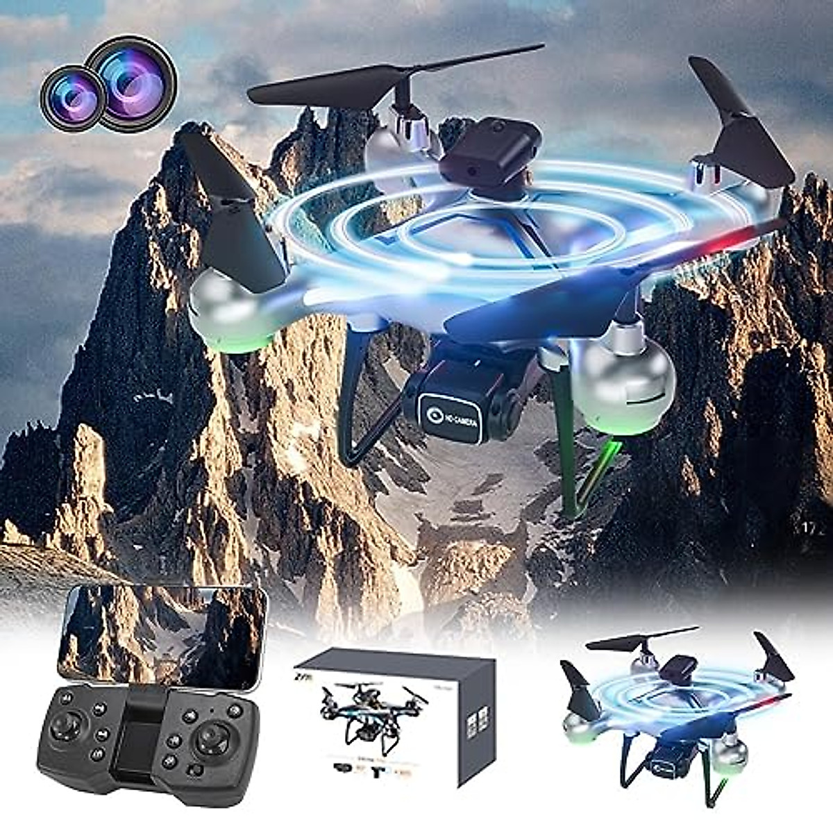Drone With 4K Dual HD Camera Optical Localization Remote Control Toys Gifts For Boys Girls, Headless Mode, O𝚗e Key Take Off/Land, Altitude Hold, Intelligent Obstacle Avoidance
