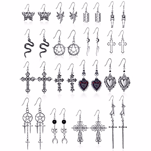 16 Pairs Gothic Earring for Women Grunge Punk Vintage Earrings Set Goth Snake Harajuku Style Evil Eye Dangle Retro Silver Earrings Harajuku Style Trendy Punk Rock Earrings for Halloween Girls Teen