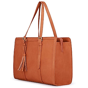 ECOSUSI Laptop Tote Bag for Women Fits Up to 15.6 Inch PU Leather Briefcase Office Handbags Large Capacity with 3 Divided Compartments