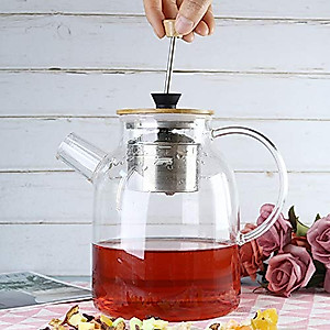 IDEALUX Glass Tea Kettle 64OZ, Large Tea Maker with SUS304 Tea Infuser & Bamboo Lid, Stovetop Safe Tea Pot for Loose Leaf Tea, Teabags Herbal Tea Cold Coffee Tea Brewer for Loose Tea