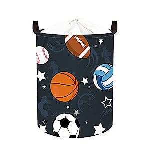 Clastyle 45L Waterproof Sports Laundry Basket with Drawstring Collapsible Football Basketball Storage Laundry Hamper for Bedroom, 14.2 * 17.7 in