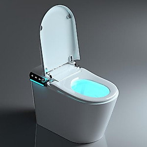 Smart Toilet with Auto Open/Close Lid, Bidet Toilet Pump-assisted, Blackout Flush, Heated Seat, Dual Auto Flush, Warm Water, Foot Sensor Operation, Tankless Elongated Toilets with LED Display
