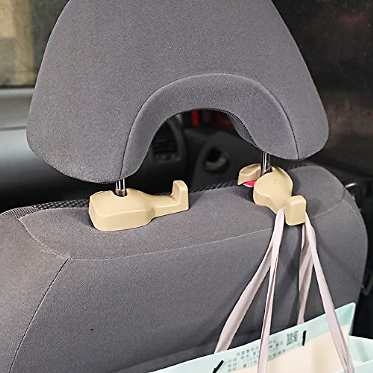 VARGTR 2 Pack Car Vehicle Back Seat Headrest Hanger Holder Hook,New Styles Car Hooks,Universal Purse Holder Car Seat Back Storage Organizer Hanger Hook,car headrest Hook (Beige)