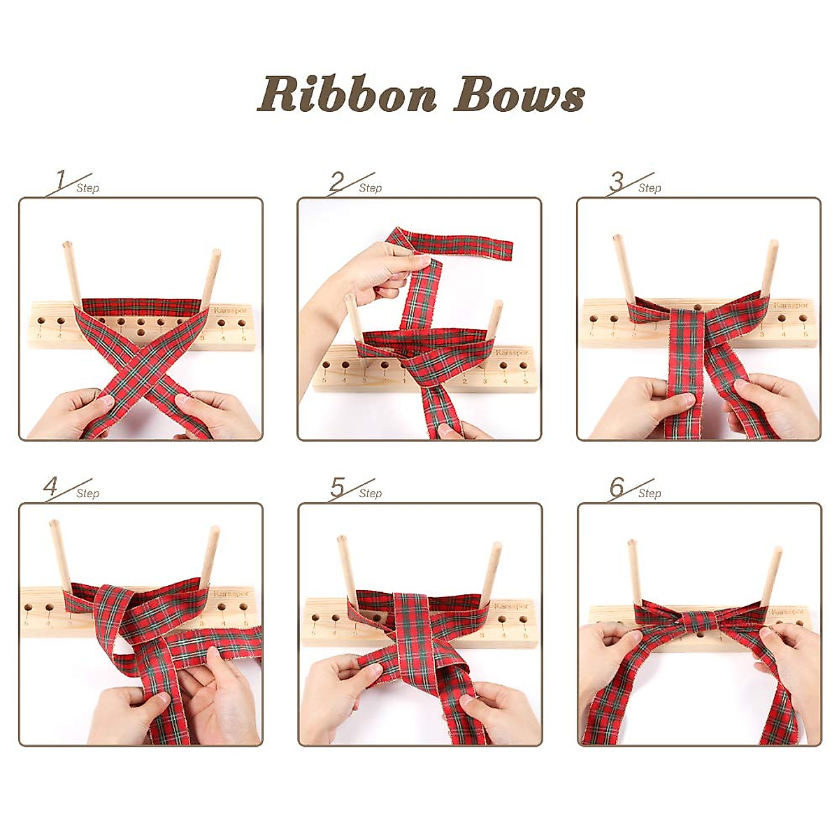 Karsspor Bow Maker Bow Making Tool for Ribbon, Wooden Wreath Bow Maker for Making Gift Bows, Wrist Corsages, Party Decorations, Hair Bows, Holiday Wreaths(with Instructions)