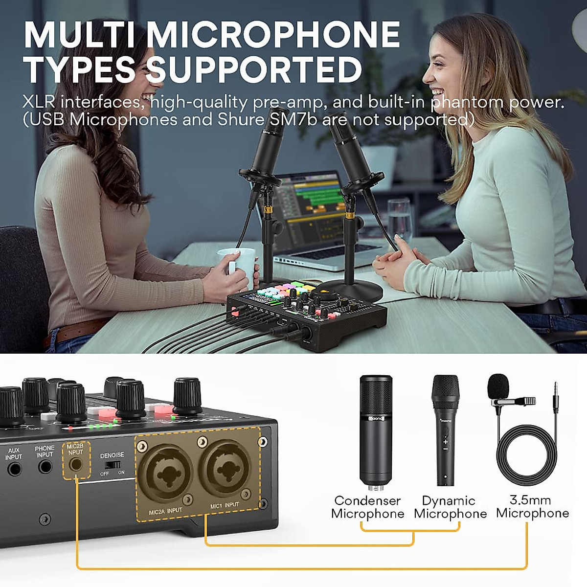 Audio Interface with DJ Mixer and Sound Card, Maonocaster Portable ALL-IN-ONE Podcast Production Studio with XLR Condenser Microphone for Guitar, Live Streaming, PC, Recording, and Gaming (AM100 K1)