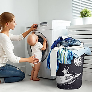 HoaMoya Collapsible Astronauts Fly Rocks from The Moon Laundry Hamper Nursery Hamper Large Waterproof Baby Clothes Toy Storage Basket Bin for Kids Boys Girls Bedroom Bathroom
