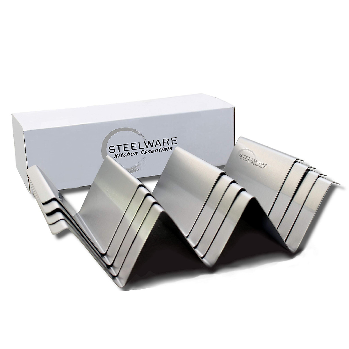 Stainless Steel Taco Holder Stand Set of 4 | Holds 3 Tacos Each | Oven, Dishwasher and Grill Safe.