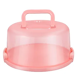 Cabilock Cake Stand Round Cake Carrier with Handle Dome Lids Dessert Carrier Handy Cupcake Holder Tray Clear Plastic Cake Pie Container Cake Box Serving Tray (Pink) Cake Holder