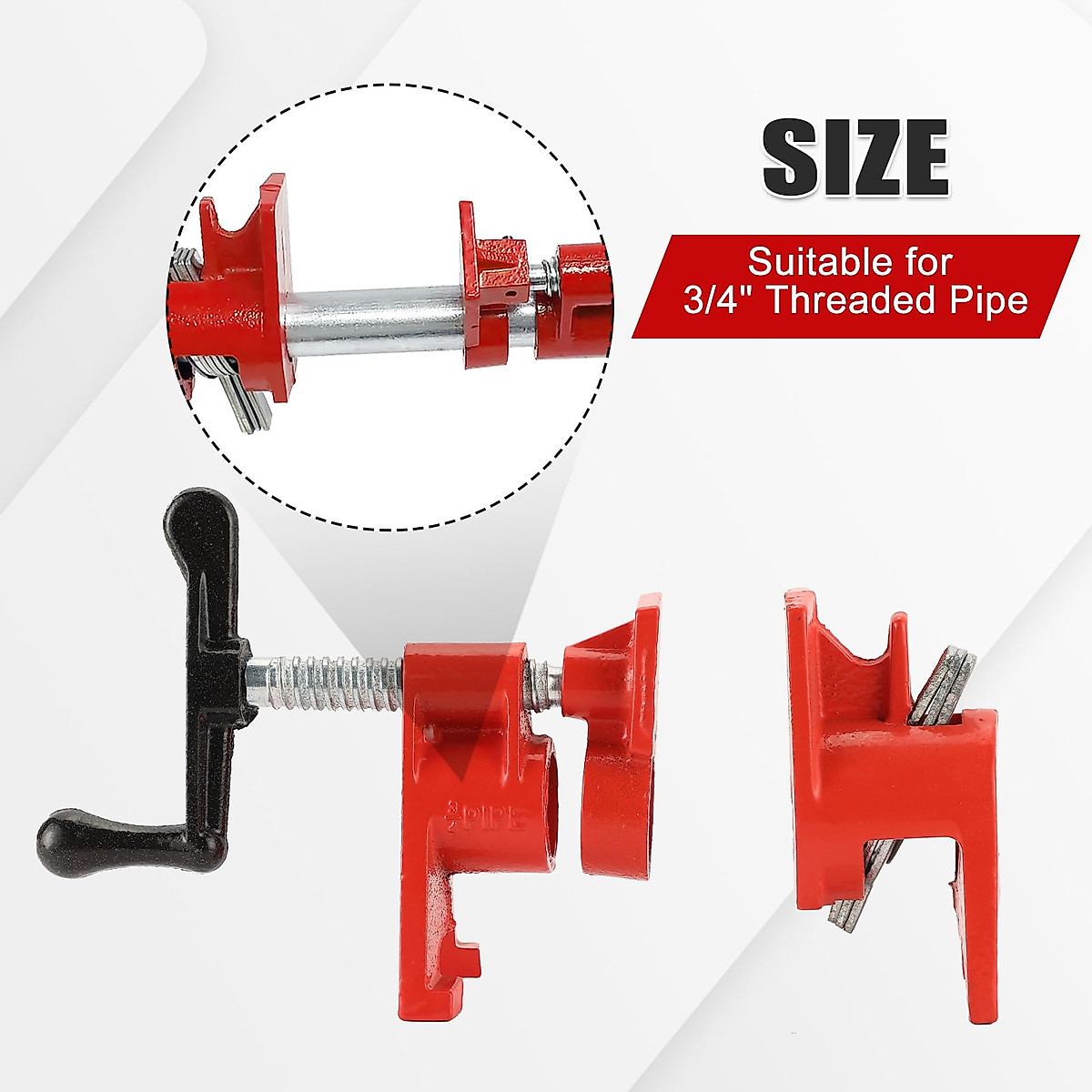 FLKQC 3/4" Wood Gluing Pipe Clamp Set with Unique Foot Design Red Heavy Duty Bar Clamps Cast Iron Quick Release Pipe Clamp Tools for Woodworking (6)