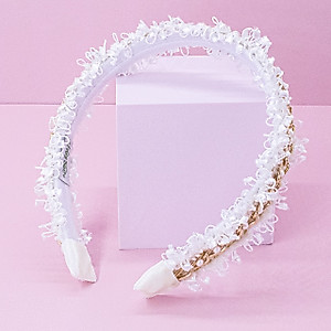 FROG SAC 2 Beaded Headbands for Girls, Pink Pearl Bead Hair Bands for Kids, Cute Fashion Girl Headband Hair Accessories, Confetti Hairbands for Children, Easter Basket Fillers Stocking Stuffers