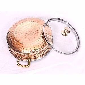 OMG Deals Copper Hammered Handi For Cooking And Serving, 5 inch, (With Brass Handles) (Cooper Handi, Pack of 1)