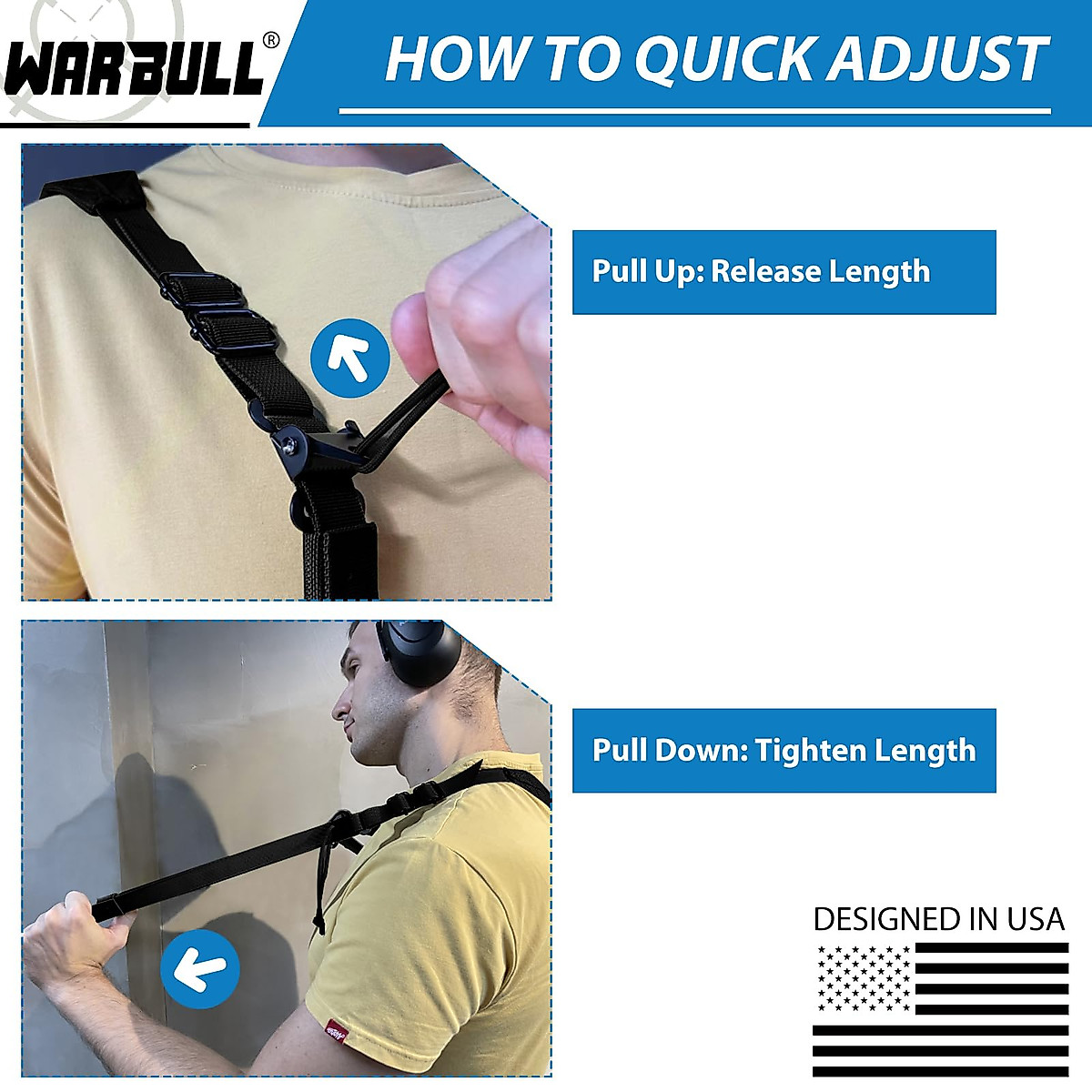 WarBull 2 Point Rifle Sling, Quick Adjust Gun Sling with HK Hook, Soft Shoulder Pad Tactical Sling for Rifle Shotgun and Crossbow, Gun Sling for Hunting and Outdoor Sports with Keychain Gift (Black)