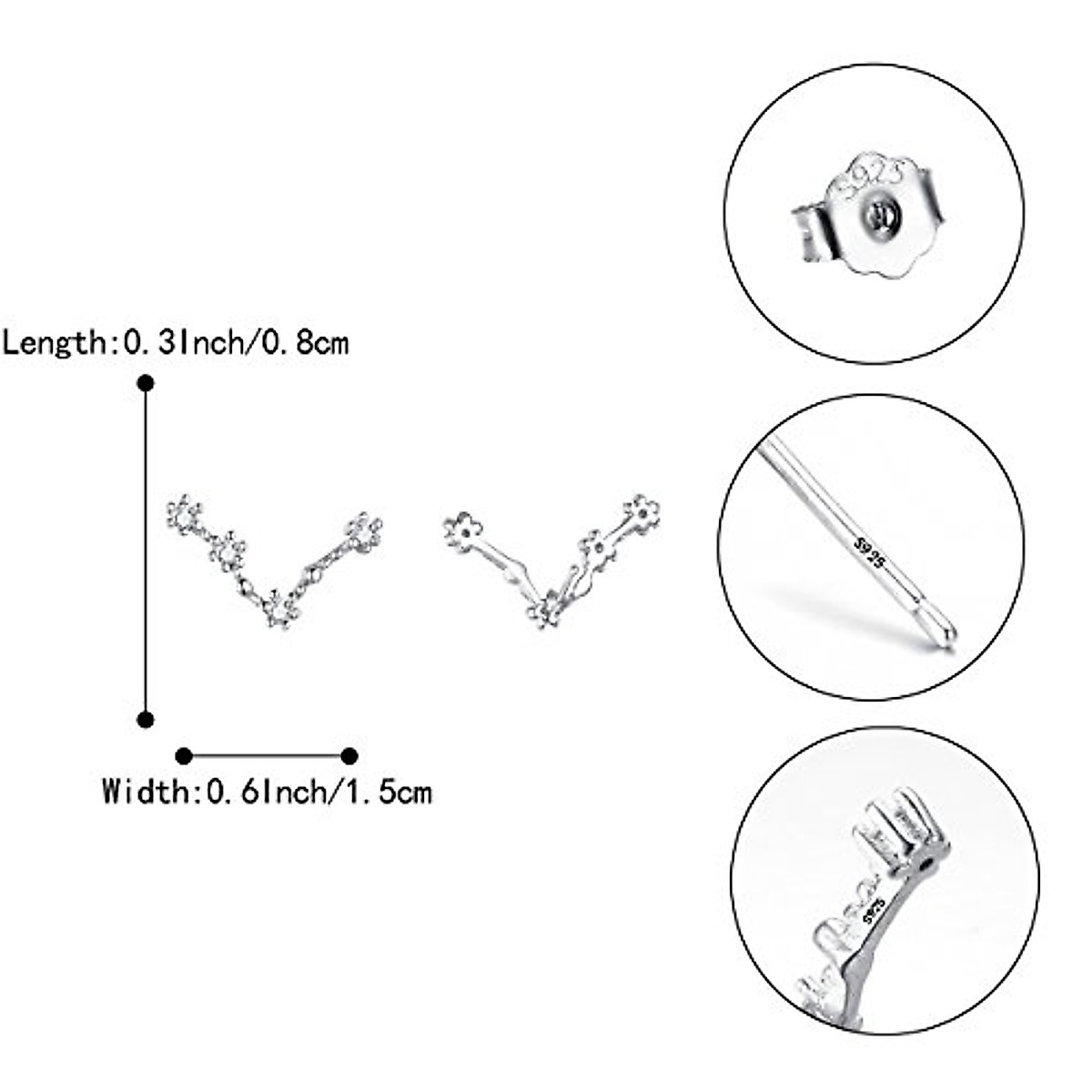 BriLove 925 Sterling Silver Ear Crawler Post Earrings Pisces 12 Zodiac Constellation Horoscope Astrology CZ Stud Earrings Gift for Women Valentines Day/Anniversary/Mothers Day/Birthday