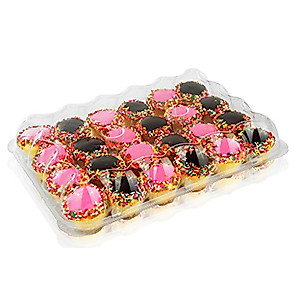 Decony 24 Compartment cupcake containers plastic disposable Cupcake Boxes muffin carrier - Great for high topping - 5 pc. - 24 slot each - Plus White standard size baking cups.