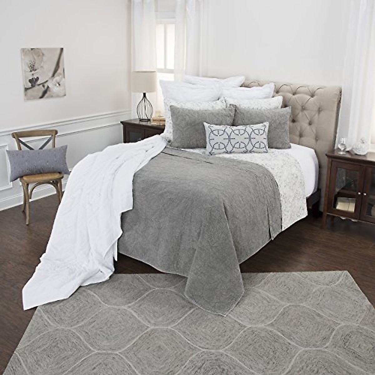 Rizzy Home | BQ4566 | Polyester King Sham | 20"x36" Gray/Black/Nuetral Solid