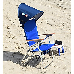 Rio Gear Beach 17" Extended Height 4-Position Folding Beach Chair -Polyester, Graphic Traffic Blue/White/Multi Stripe & Rio Beach MyCanopy Personal Chair Sun Shade, Navy