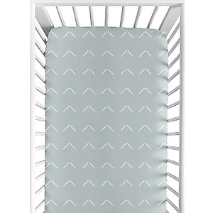 Sweet Jojo Designs Slate Blue Boho Arrow Boy or Girl Fitted Crib Sheet Baby or Toddler Bed Nursery - White Bohemian Tribal Southwest Chevron Geometric Herringbone Woodland Gender Neutral