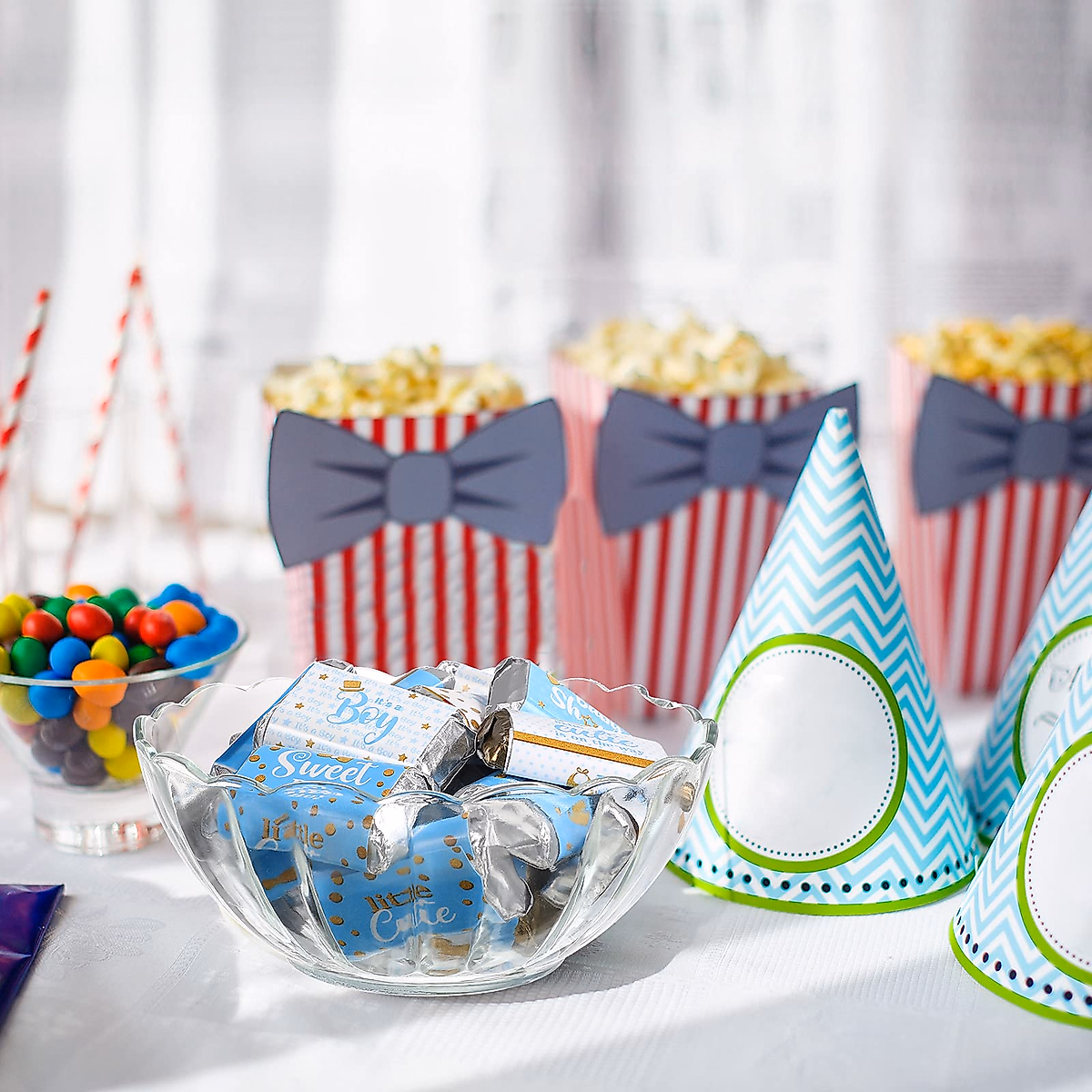 Baby Shower Candy Wrappers, Shower Mini Candy Bar Miniatures Wrappers Chocolate Bar Label Stickers for Boys Girls Kids Baby Shower Decor (No Candy)(Blue Boy Style, 90 Pieces)