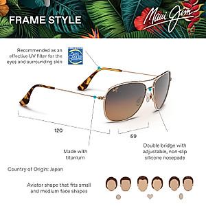 Maui Jim Men's and Women's Cliff House Polarized Aviator Reading Sunglasses, Gold/HCL® Bronze, Medium, +1.5