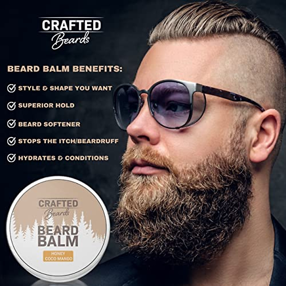 Crafted Beards - Beard Balm - Beard Wax - Mustache Wax - Light Hold - For a Softer, Smoother, Moisturized Beard - Made with All-Natural and Organic Ingredients - Leave in Conditioner (Honey Coco Mango)