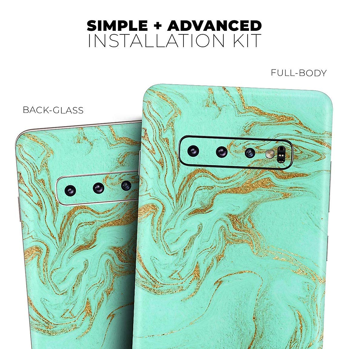 DesignSkinz Mint Marble & Digital Gold Foil V12 Protective Vinyl Decal Wrap Skin Cover Compatible with The Samsung Galaxy S20 (Screen Trim & Back Glass Skin)