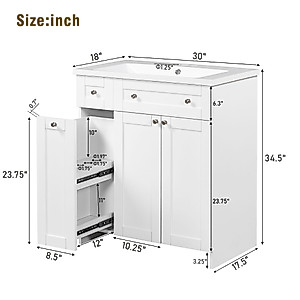 PULLAFUN 30" White Bathroom Vanity with Single Sink,Combo Cabinet Undermount Sink,Bathroom Storage Cabinet vanities