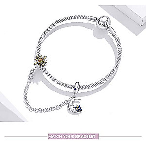 Clip Lock Spacer Stopper Charm Bead Love Heart Charm Bracelets for Women 925 Sterling Silver Safety Chain Charms for Pandora Bracelets(Sunflower Safety Chain)