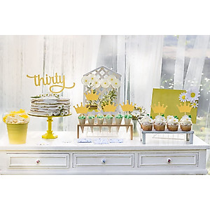 Gold Thirty Cake Topper Set - 1 Pcs f Gold Glitter Thirty Cake Topper And 30 Pcs Crown Cupcake Topper, Single-side Gold Glitter Paper 30th Birthday Men and Women Party Cake Decoration (gold03)