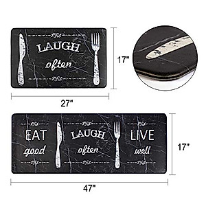 YXSS Anti Fatigue Kitchen Mat, Thick Cushioned Kitchen Rug Set, Waterproof Non Slip Kitchen Floor Mat, Comfort Standing Mats for Home, Office, Laundry Black (17”x28” +17”x47”)