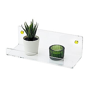 pbf PHOTO BOOTH FRAMES Acrylic Floating Bookshelf Clear Bathroom Wall Floating Shelves Invisible Wall Bookshelves Ledge Book Shelf with Gold and Silver Hardware (2)