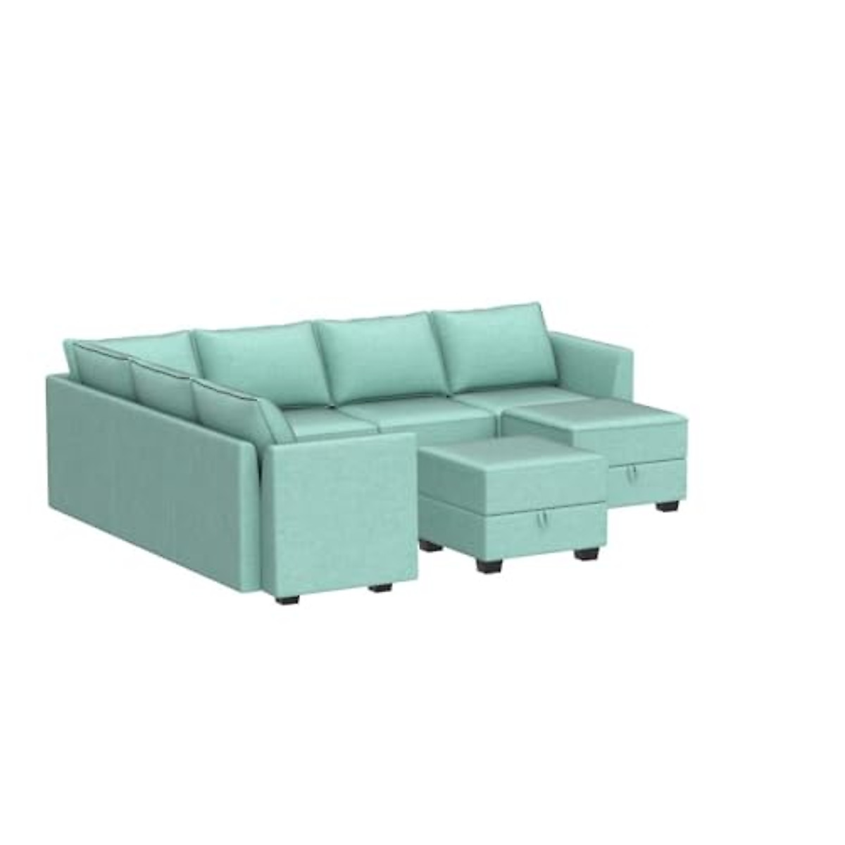HONBAY Modular Sectional Sofa with Storage Seat Oversized U Shaped Modular Couch with Reversible Chaise Sectional Sleeper Sofa with Ottoman for Living Room, Aqua Blue