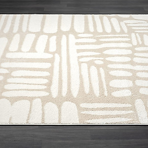 Abani Nuevo Collection Area Rug - Neutral Beige/Cream Abstract Design - 7'9" x 10'2" - Easy to Clean - Durable for Kids & Pets - Non-Shedding - Medium Pile - Soft Feel - Living Room, Bedroom & Office